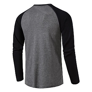 MUSE FATH Men’s Waffle Authentics Long Sleeve Henley Shirt Casual Button Placket T-Shirt-Dark Grey-L