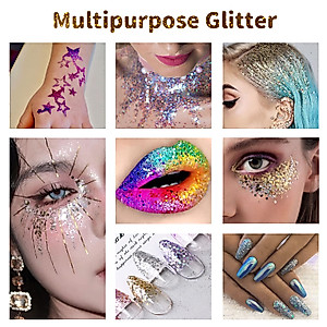 Holographic Glitter for Crafts, Chunky and Fine Glitter Mix, Set of 40 Colors Glitter, Cosmetic Face Eye Hair Body Glitter, Iridescent Nail Art Glitter, Resin Glitter for Tumbler Cups Slime Making