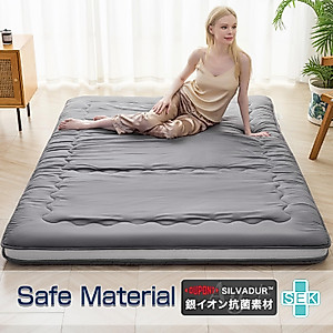 Syalife Japanese Futon Mattress Floor Mattress, 4" Thicken Roll Up Tatami Mat, Foldable & Portable Floor Bed Sleeping Pad, Traditional Shiki Futon (shikibuton), Design by Japan (Grey, 54 * 80)
