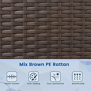 HAPPYGRILL 8 Pieces Outdoor Rattan Conversation Set, Patio Wicker Furniture Set with Loveseat Chairs & Tempered Glass Coffee Table, Outside Sectional Sofa Set for Backyard, Garden Poolside