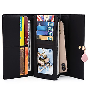 UTO Wallet for Women Leather Vegan Girls Wallet Leaf Pendant Card Holder Phone Checkbook Organizer Zipper Coin Purse