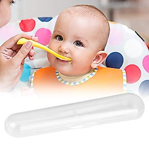 Food Grade Single Storage Box, Baby Silicone Spoon Transparent Life Children Stainless Cutlery Set Spoon Portable Travel Tableware Case