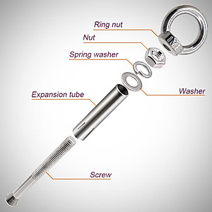 M8* 80mm Expansion Screw with Eye Ring Anchor Internal Eye Bolt Fastener 304 Stainless Steel 5 Pack (Ring Lifting Expansion Eyebolt M8* 80mm)
