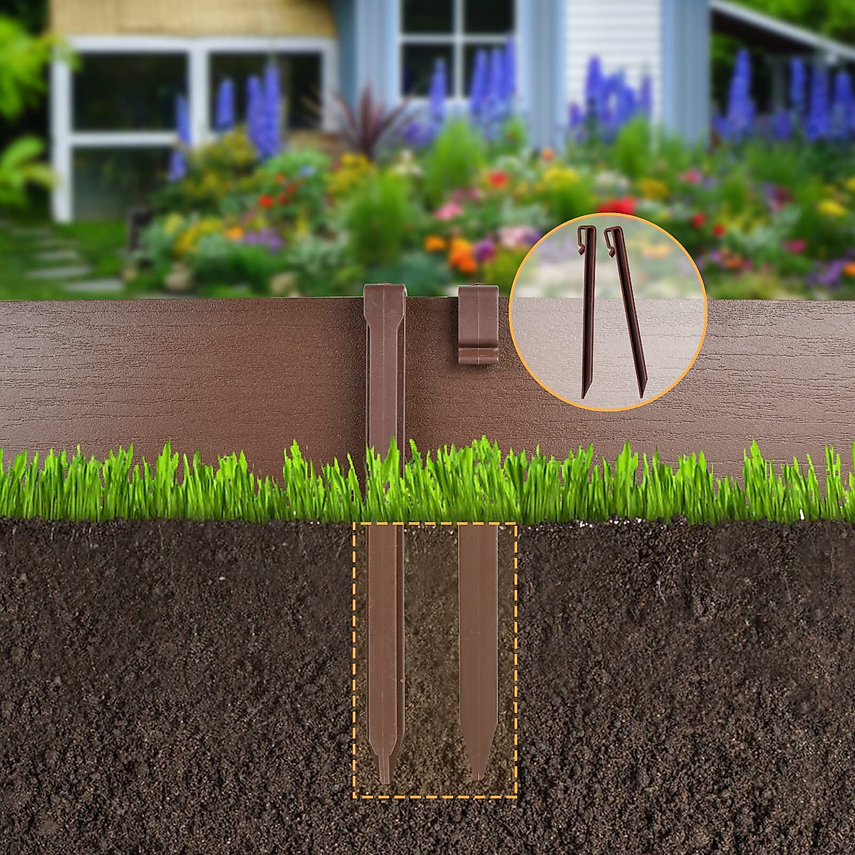 Citrine Garden Landscape Edging Kit, Include 4 Inch High 40 Feet Length Terrace Board, 20 Durable Spikes，Professional Edging Pruning Shear, Brown