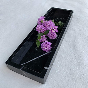 StonePlus Natural Marble Smooth Storage Countertop Tray for Seasonings, Utensils, Candles,Perfume (Black Marquina)