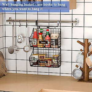 3 Pack Over Cabinet Door Organizer - Stackable Metal Storage Baskets with 3 Short/Mid/Long Wall Hooks+Name Plate+5 S Hooks for Kitchen Bathroom Laundry - Hanging Cabinet Door Organizer, Shampoo Spice