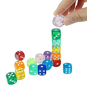 100pcs 16mm Game Dice D6 Six Sided of Rounded Translucent for Yahtzee,Tenzi, Farkle, Bunco, DND, MTG, RPG,Table Board Game or Teaching Math with a Beautiful Blue Drawstring Storage Bag