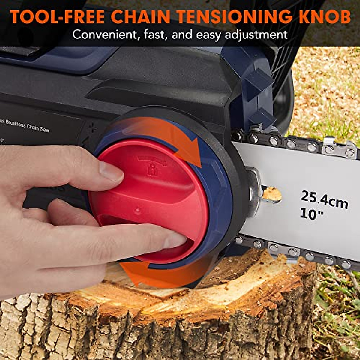 Dextra Cordless Chainsaw, Brushless 10-Inch Battery Chainsaw,Power Chain Saws for Trees Wood Garden Ranch Forest Cutting, Auto-Tension & Auto-Lubrication, 4.0Ah Battery and Charger Included