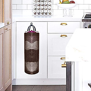 Plastic Bag Dispenser, Wall Hanging Grocery Bag Holder, Large Folding Hanging Storage Bag for Kitchen, Brown