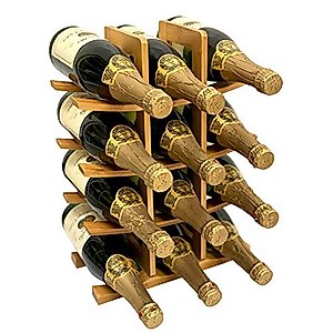 DECOMIL - 12 Bottle Wine Rack, Samurai Style & Stackable, Modular, Wine Storage Rack, Solid Bamboo Wine Holder Display Shelves, Wobble-Free (12 Bottle Capacity - Samurai Style Capacity)