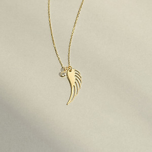 Diamond Angel Wing Necklace | 14k Yellow Gold Guardian Angel Necklace for Women | 14k Solid Gold Wings Pendant Necklace | Dainty Christian Jewelry | Gifts for All Occasion, 18"