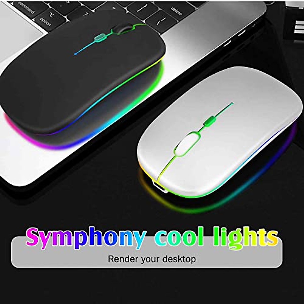 2.4GHz & Bluetooth Mouse, Rechargeable Wireless Mouse for Microsoft Surface Duo 2 Bluetooth Wireless Mouse for Laptop/PC/Mac/Computer/Tablet/Android RGB LED Pure White
