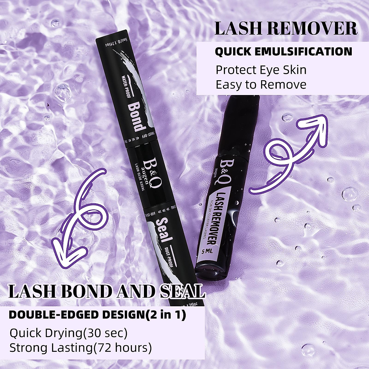 B&Q Lash Extension Kit 192 PCS Eyelash Extension Kit D Curl Lash Clusters Kit Wispy Individual Lash Kit DIY Lash Extension Kit with Lash Glue and Remover Applications (B05+B06, Kit)