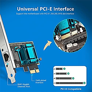 2.5GBase-T PCIE Network Card 2500/1000/100Mbps PCI Express Gigabit Ethernet Adapter, Network Adapter for PC, Supported Windows 11/10/8/7 and Mac 10.7 (Above)