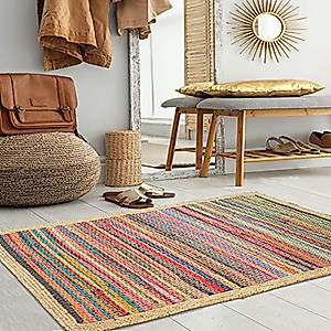 Lr Home LR70189-MLT2030 Multicolored Geometric Jute Bordered Accent Rug, 2' x 3'