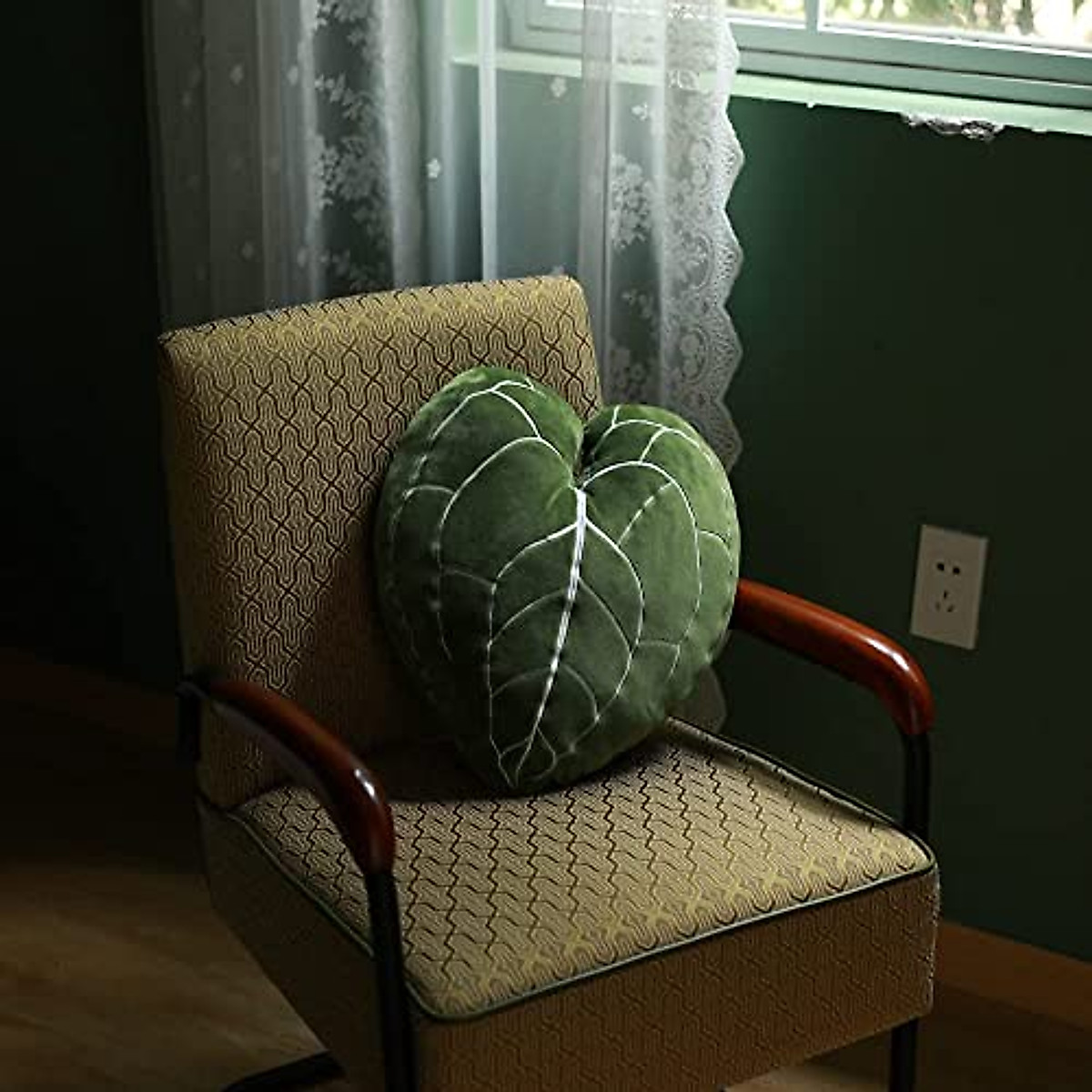 ABOUND LIFESTYLE 3D Succulent Throw Pillow, Cactus Plush, Flower Plant Shaped Cushion for Living Room Decor, Novelty Plush Decorations, Bedroom and Living Room Accent (Anthurium Clarinervium Green)