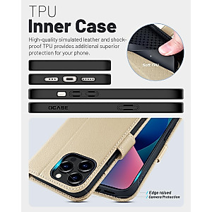 OCASE Compatible with iPhone 15 Pro Max Case Wallet Case, PU Leather Flip Folio Case with Card Holders RFID Blocking Kickstand Shockproof Phone Cover 6.1 Inch 2023, Litchi Apricot