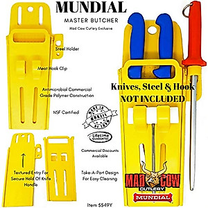 Mundial Master Butcher Knife Scabbard With Sharpening Steel Holder And Meat Hook Clip - Take-A-Part Design For Easy Clean - NSF Certified - Commercial Grade Polymer Construction - 5549Y
