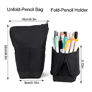Oyachic Standing Pencil Case Large Capacity Pen Holder with Compartments Foldable Pencil Pouch Cosmetics Bag Organizer for Men Women Work Office,Black