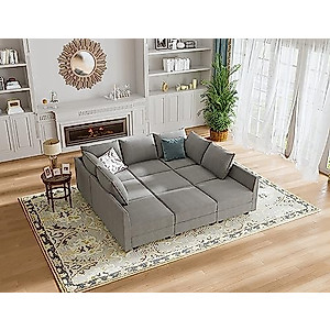 HONBAY Modular Sofa Sectional Couch U Shape Sofa with Ottomans Reversible Sectional Sleeper Sofa Modular Couch Bed with Storage, Grey