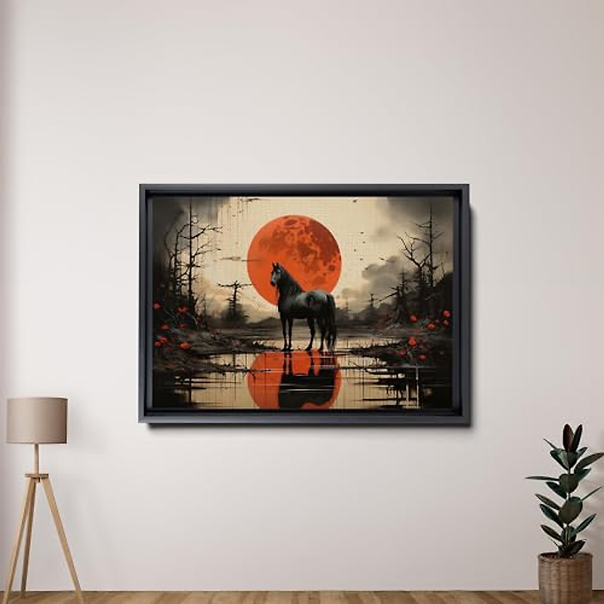 Majestic Black Stallion Galloping In The Clouds, Black Horse On Salt Flats, Canvas Print, Black Horse Print, Black Horse Wall Art