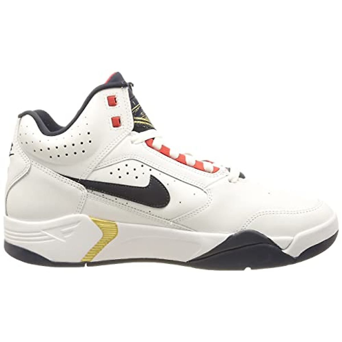 Nike Men's Air Flight Lite shoe, White/Navy/Red/Gold, 9.5