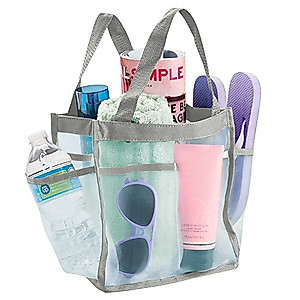 iDesign Mesh Water-Resistant Shower Caddy Tote with Handles for Bathroom, College Dorm, Garden, Beach, 8.5" x 5.75" x 9.25" - Mint Green and Gray