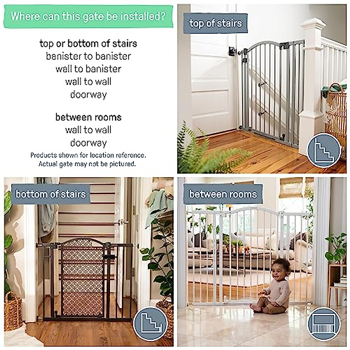 Summer Multi-Use Decorative Extra Tall Safety Pet and Baby Gate, 28.5"-48" Wide, 36" Tall, Pressure or Hardware Mounted, Install on Wall or Banister in Doorway or Stairway, Auto Close Door - Black