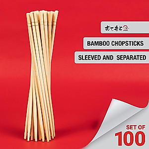 OTEMOTO 200 Round Separated Disposable Chopsticks | Paper sleeve | Bamboo Wooden Chop sticks - Bamboo Chopstick Bulk - Disposable Utensils Premium Quality - (100 Pairs)