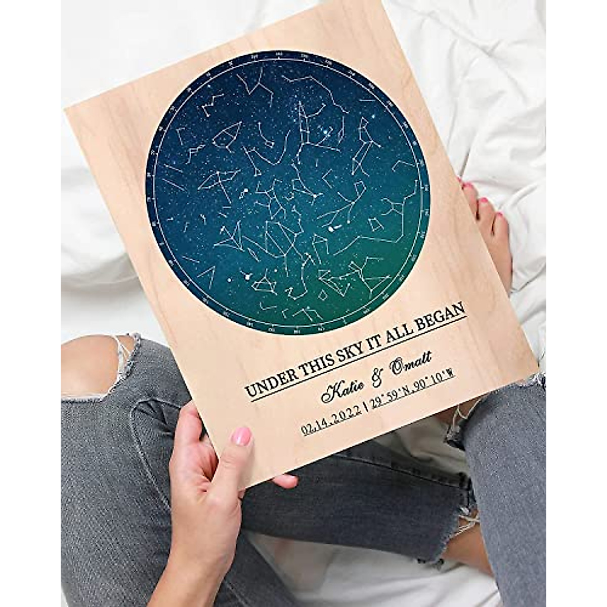 Bohva Gifts for Boyfriend Anniversary Wedding Gift for Him, Valentines Couples Engagement Birthday Gift for Husband, Personalized Gift for Men, Custom Star Map the Night Sky Print On Wood