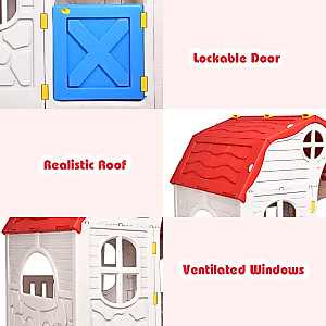 Costzon Kids Foldable Playhouse, Portable Game Cottage with Windows, Door, Realistic Home and Garden Play House, Gift for Toddler Boys Girls Indoor Outdoor