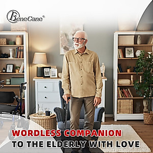 BeneCane Walking Cane for Men & Women Walking Stick for Seniors Folding Canes Quad Cane Adjustable Lightweight Sturdy Collapsible Heavy Duty with Soft TPR T-Handle and Travel Bag