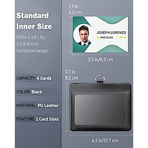 Uniclife Horizontal Leather ID Badge Holder and Retractable Adjustable Lanyard Breakaway Neck Lanyard with Retractable Badge Reel Quick-Release Buckle and Card Protector for Workers Students Employees