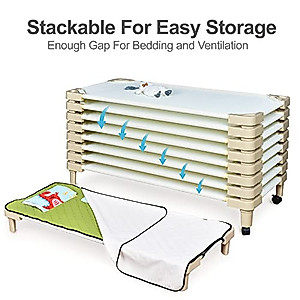 KRAND Kids Stackable Daycare Cot Rest Mat with Easy Lift Corners for Toddler Naptime at Preschool Classroom,Standard 22" W x 52" L (Ivory/Pack of 5, Wheels Included)