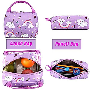 Dafelile Backpack Unicorn for Girls School Preschool Backpack for Girls School Bookpack Set with Lunch Bag Pencil Bag(Purple)