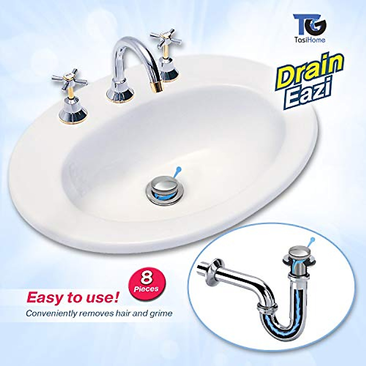 DRAIN EAZI TasiHome Best Hygienic Disposable Hair Catcher and in-Drain Hair Collector for All Showers, Baths, Basins 8 Pack