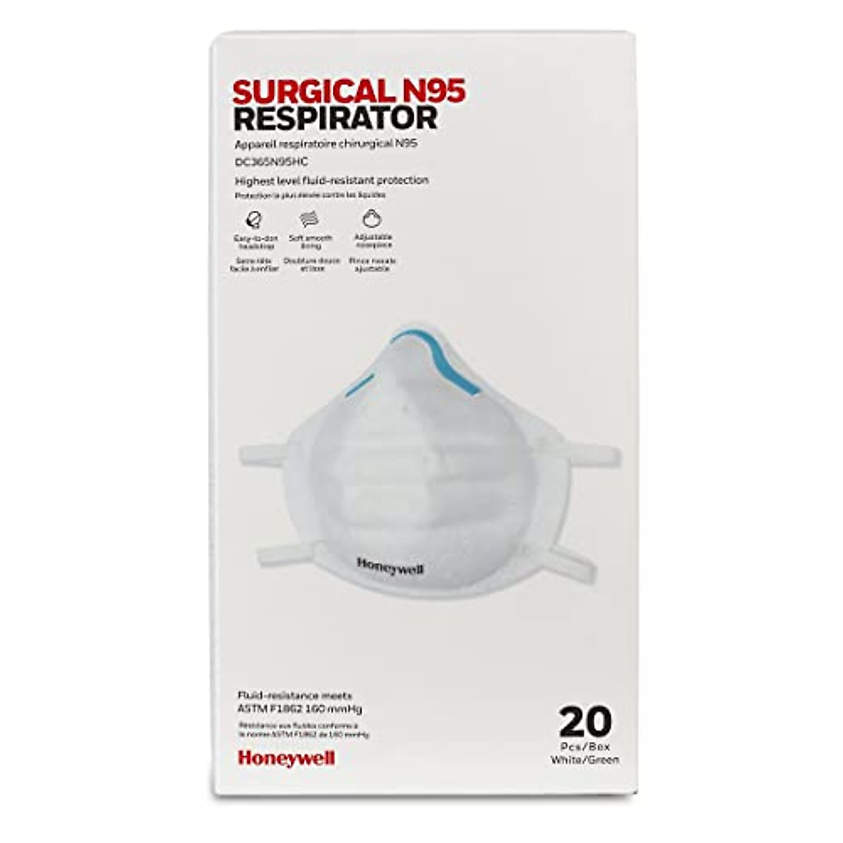 Honeywell Surgical N95 Respirator, Safety NIOSH-Approved, 20-pack (DC365N95HC)