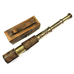 Decorative Telescope Antique Maritime Brass Spyglass 16" Dollond London Leather Engraved Telescope with Leather Case Collectible Nautical Telescope by HASSANHANDICRAFTS