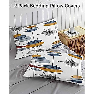 Navy Blue Orange Pillow Covers Standard Size Set of 2 20x26 Bed Pillow, Middle Century Geometric Abstract Art Aesthetics Plush Soft Comfort for Hair/ Skin Cooling Pillowcases with Envelop Closure