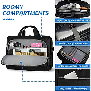 Laptop Bag 17.3 Inch Laptop Briefcase Large Waterproof Laptop Case for Men Women Business Office Work Computer Bag 17 Inch Adjustable Shoulder Messenger Bag, Black