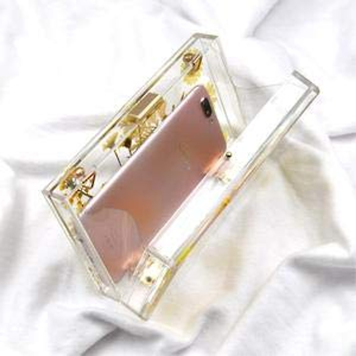 Transparent Floral Imprinted Acrylic Box Clutch
