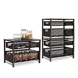 Bextsware Auledio Stackable Multi-Function Under Sink Organizer 2 Tier Sliding Basket Cabinet, Bronze