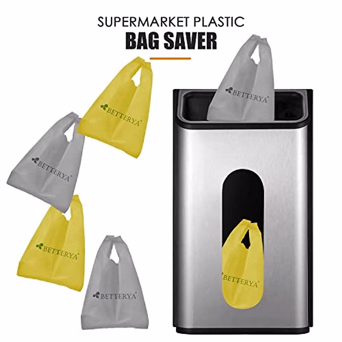 Betterya Plastic Bag Holder,Wall Mount Grocery Bag Dispenser,Anti-Fingerprint Plastic Bag Organizer Brushed Stainless Steel Finish Silver (Square bag holder)