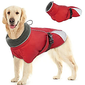 BRKURLEG Dog Jacket Winter Coat,Turtleneck Reflective Dog Cold Weather Coat with Fleece Lining,Waterproof Warm Padded Doggy Waistcoat,Adjustable Neck Chest Girth Dog Windbreaker Vest for All Breeds