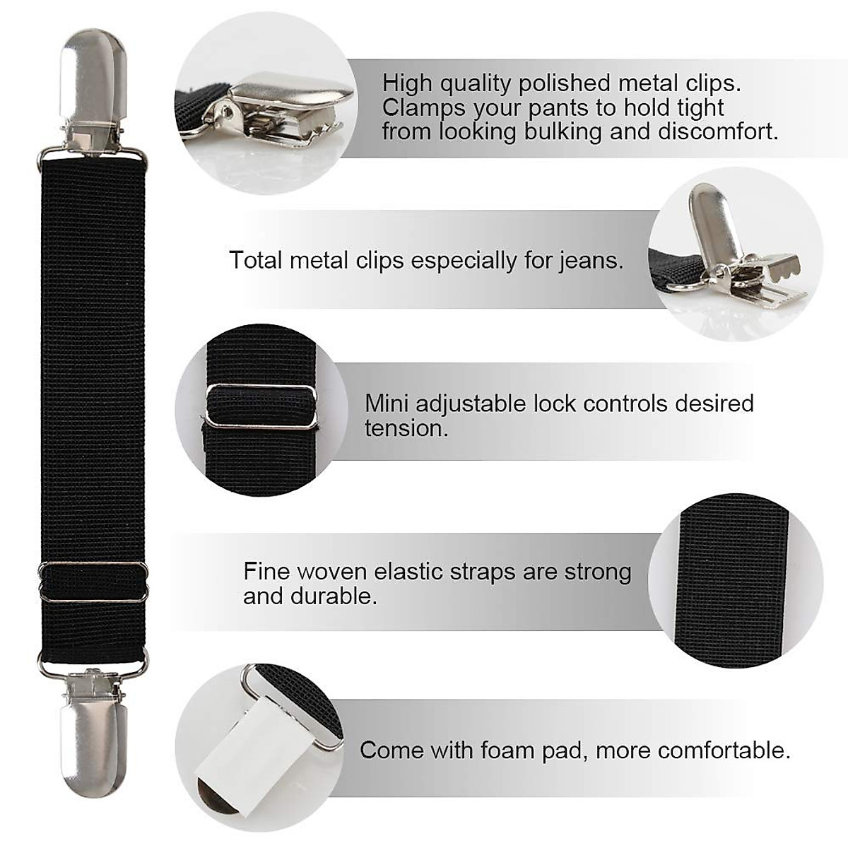 Boncas Improved Adjustable Elastic Boot Clips Boot Straps Pant Clips Stirrups Leg Straps Keeping Your Pants Tucked