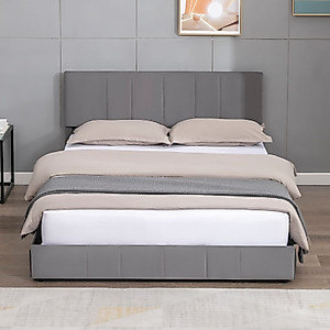Platform Full Size Bed Frame with 4 Storage Drawers,Upholstered Full Bed Frame with Velvet Tufted Headboard Adjustable,Solid Wooden Slat Support,No Box Spring Needed,Dark Grey
