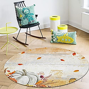 Thanksgiving Round Area Rug 3ft,Washable Outdoor Indoor Carpet Runner Rug for Bedroom,Kitchen,Living Room,Office,Area+Rug Small Bath Door Desk Floor Mat Fall Pumpkins Autumn Fall Leaves Oil Painting