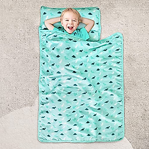 Toddler Nap Mat with Pillow and Blanket 50" x 21" x 1.5", Nap Mat for Boys Girls Super Soft and Cozy, Kids Sleeping Bag for Preschool, Daycare, Toddler Sleeping Bag, Blue