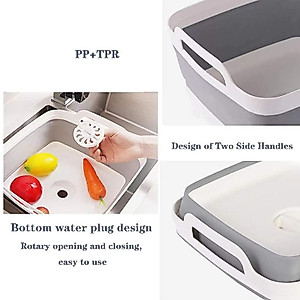 Leemeimei 9L (2.4Gallon) Dish Basin Collapsible with Drain Plug Carry Handles ,Kitchen Storage Tray Dish Wash Basin, Portable Dish Tub, Foldable Dishpan for Camping Portable Dish Washing(Gray)