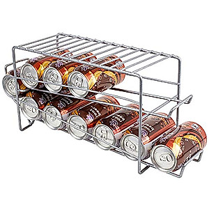 Home Basics Steel Can Dispenser, (Silver) 12 Can Soda Organizer For Refrigerator And Pantry | 2 Tier Can Holder